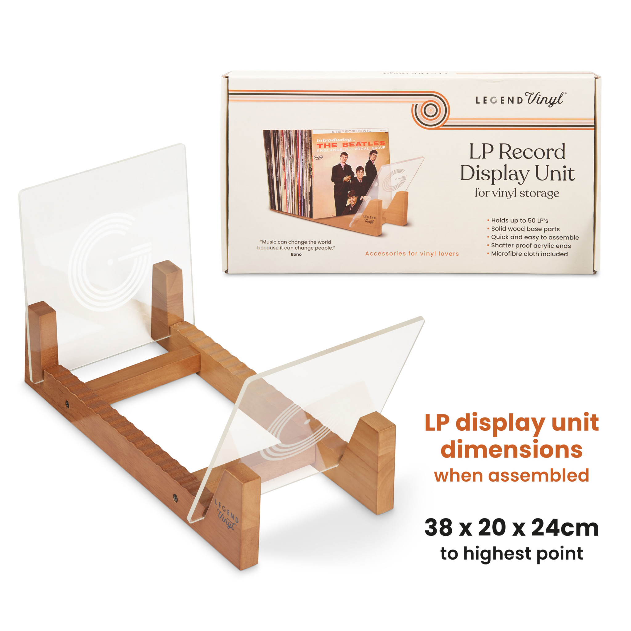 Record Display Shelf Unit in Vintage Oak with Acrylic Ends - Legend Vinyl